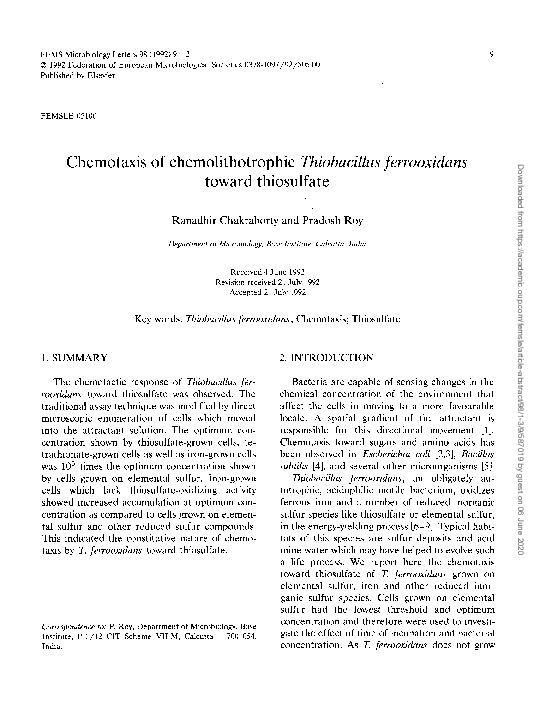 (PDF) Chemotaxis of chemolithotrophic Thiobacillus ferrooxidans toward ...