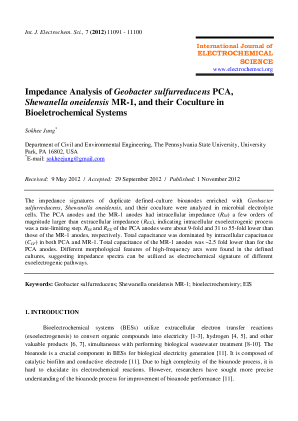 (PDF) Impedance Analysis of Geobacter sulfurreducens PCA, Shewanella ...