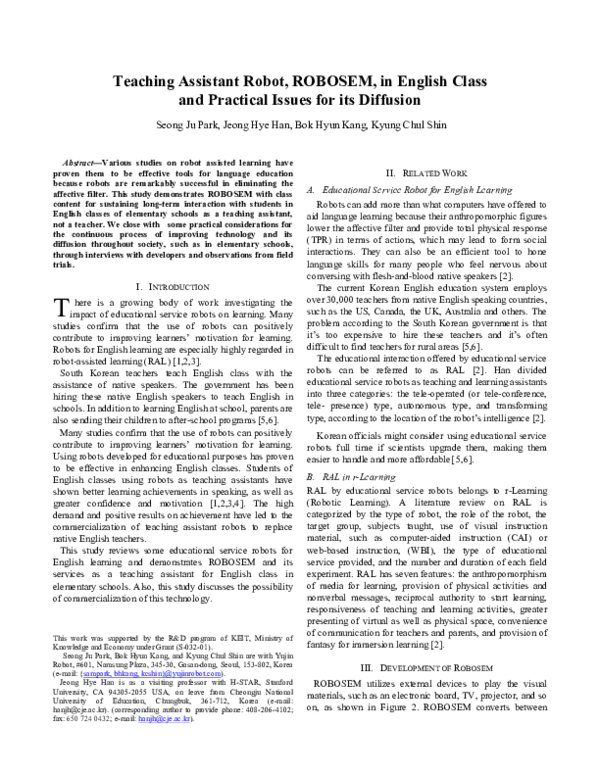 (PDF) Teaching assistant robot, ROBOSEM, in English class and practical ...