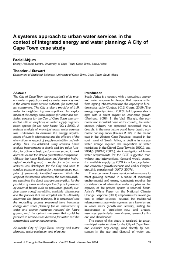 (PDF) A systems approach to urban water services in the context of ...