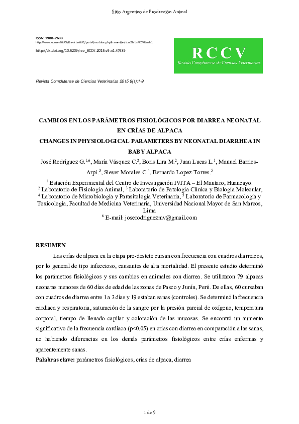 (PDF) Cambios en Los Parámetros Fisiológicos Por Diarrea Neonatal en ...