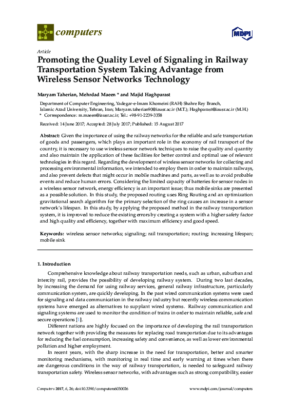 (PDF) Promoting the Quality Level of Signaling in Railway Transportation System Taking Advantage ...
