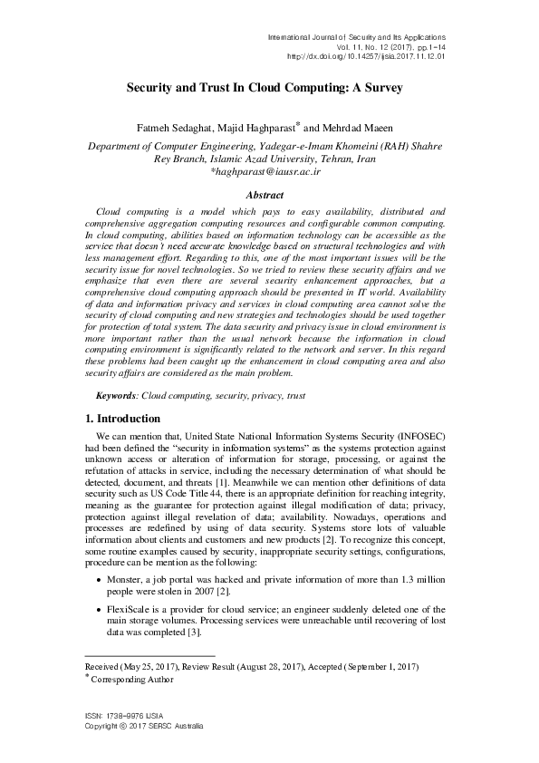 (PDF) Security and Trust in Cloud Computing: A Survey