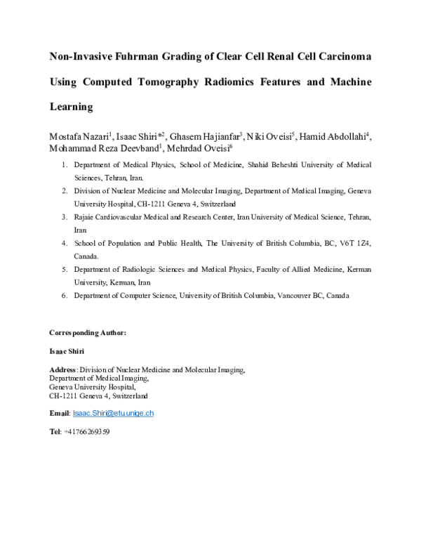 (PDF) Noninvasive Fuhrman grading of clear cell renal cell carcinoma ...