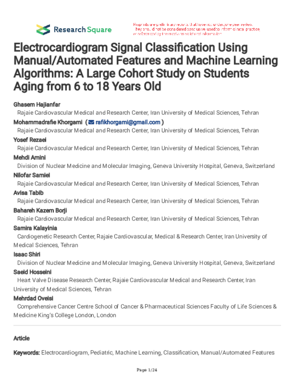 (PDF) Electrocardiogram Signal Classification Using Manual/Automated Features and Machine ...