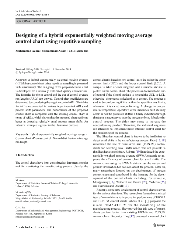 (PDF) Designing of a hybrid exponentially weighted moving average control chart using repetitive ...
