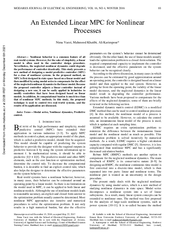 (PDF) An Extended Linear MPC for Nonlinear Processes