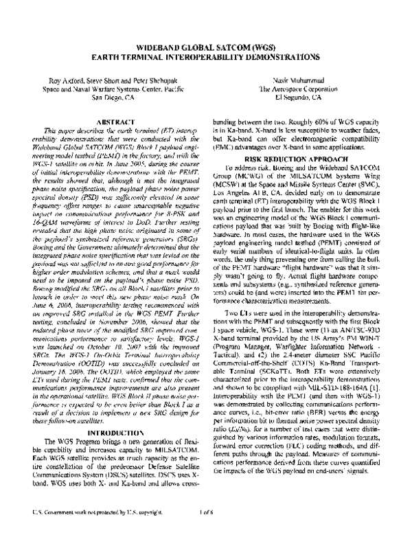 (PDF) Wideband Global SATCOM (WGS) earth terminal interoperability ...