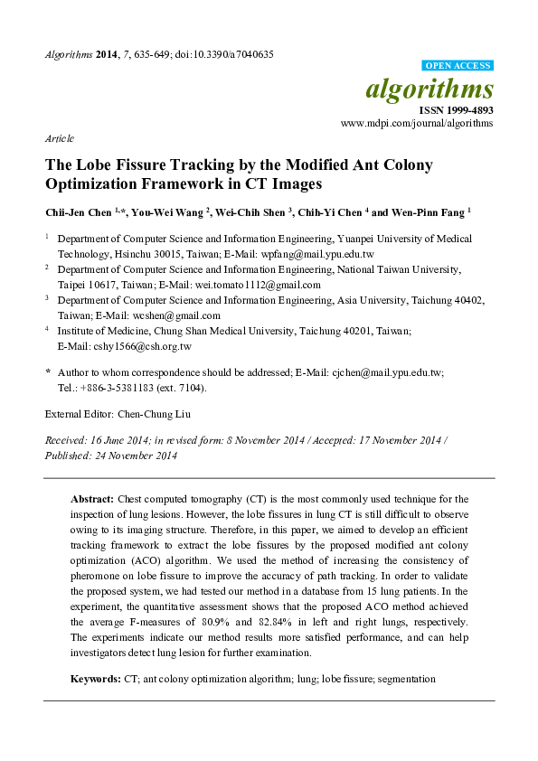 (PDF) The Lobe Fissure Tracking by the Modified Ant Colony Optimization Framework in CT Images