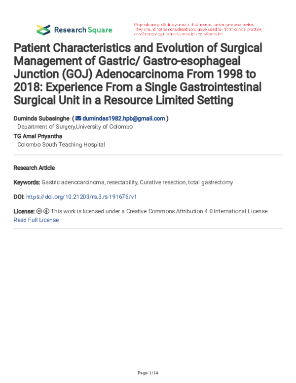 (PDF) Patient Characteristics and Evolution of Surgical Management of ...
