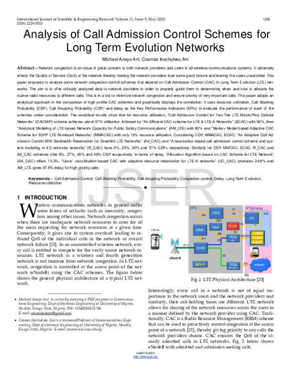(PDF) Analysis of Call Admission Control Schemes for Long Term Evolution Networks | Ani Cosmas ...