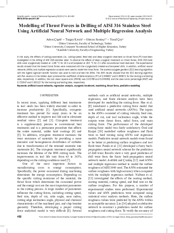 (PDF) Modelling of Thrust Forces in Drilling of AISI 316 Stainless Steel Using Artificial Neural ...