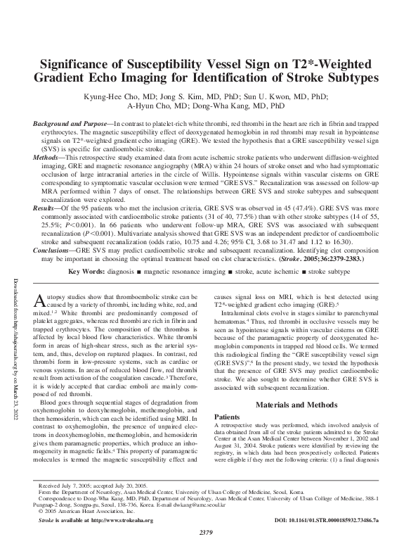 (PDF) Significance of Susceptibility Vessel Sign on T2*-Weighted ...