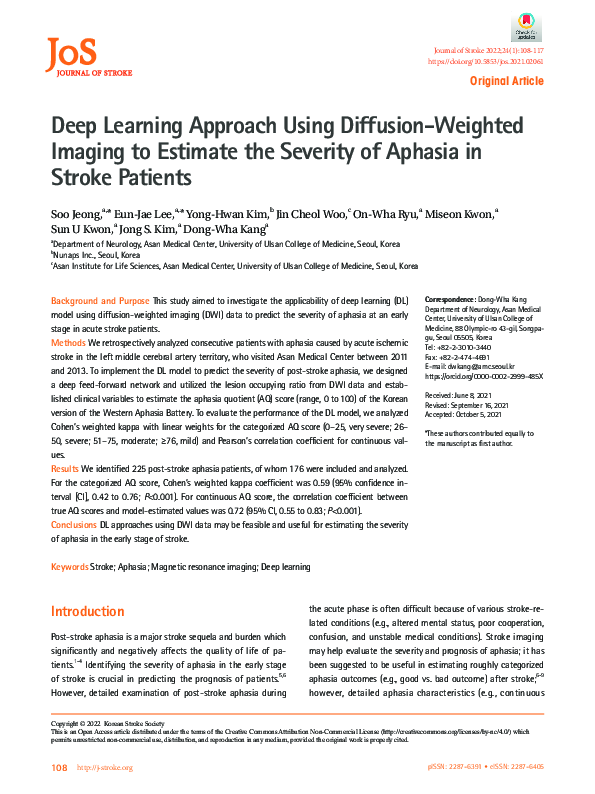 Pdf Deep Learning Approach Using Diffusion Weighted Imaging To Estimate The Severity Of