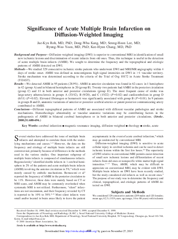 (PDF) Significance of Acute Multiple Brain Infarction on Diffusion-Weighted Imaging Response