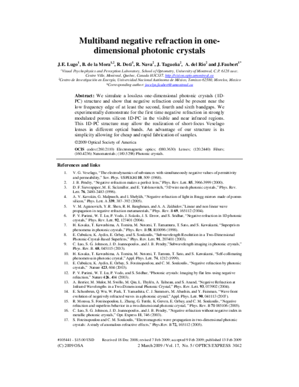 (PDF) Multiband negative refraction in one-dimensional photonic crystals | Jocelyn Faubert ...