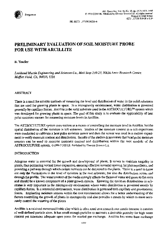 (PDF) Preliminary evaluation of soil moisture probe for use with arcillite