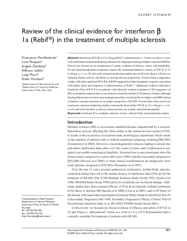 (PDF) Review of the clinical evidence for interferon β 1a (Rebif®) in ...