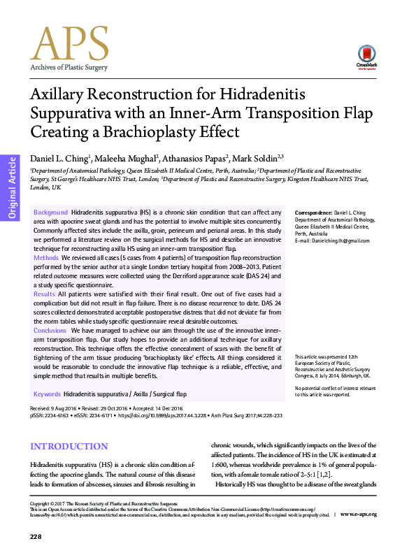 (PDF) Axillary Reconstruction for Hidradenitis Suppurativa with an ...