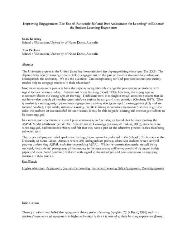 (PDF) Improving engagement: the use of ‘Authentic self-and peer ...