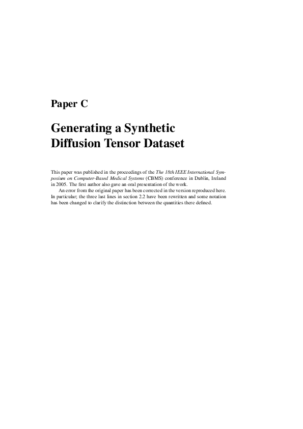 Pdf Generating A Synthetic Diffusion Tensor Dataset