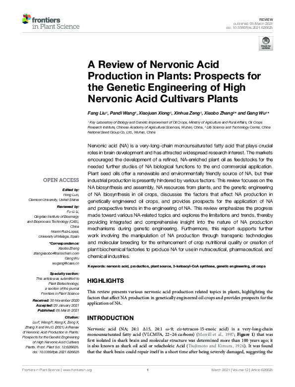 (PDF) A Review of Nervonic Acid Production in Plants: Prospects for the ...