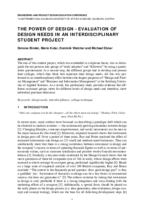 (PDF) The Power Of Design-Evaluation Of Design Needs In An ...
