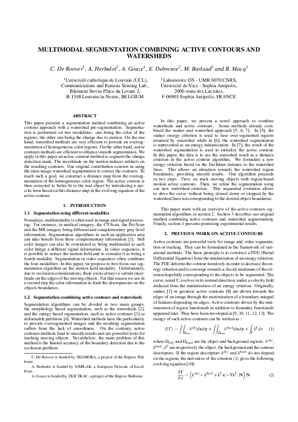 (PDF) Multimodal segmentation combining active contours and watersheds