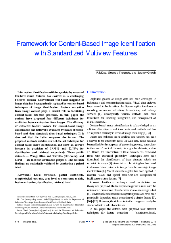 (PDF) Framework for Content Based Image Identification with Standarized Multi View Features