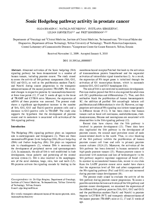 (PDF) Sonic Hedgehog pathway activity in prostate cancer