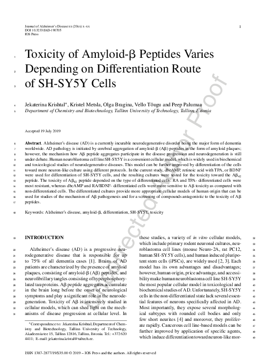 (PDF) Toxicity of Amyloid-β Peptides Varies Depending on ...