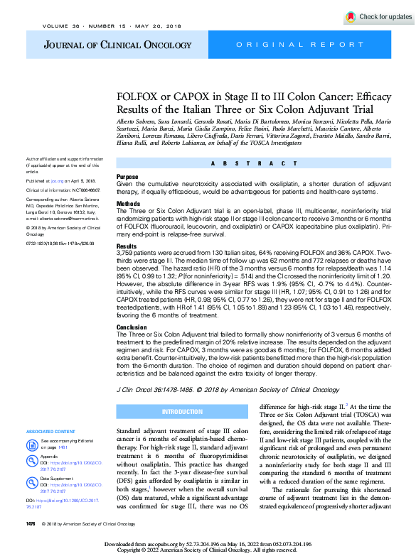 (PDF) FOLFOX or CAPOX in Stage II to III Colon Cancer: Efficacy Results ...