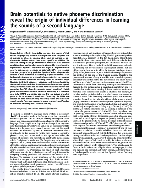 (PDF) Brain potentials to native phoneme discrimination reveal the origin of individual ...
