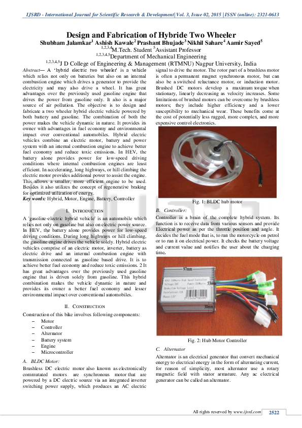(PDF) Design and Fabrication of Hybride Two Wheeler