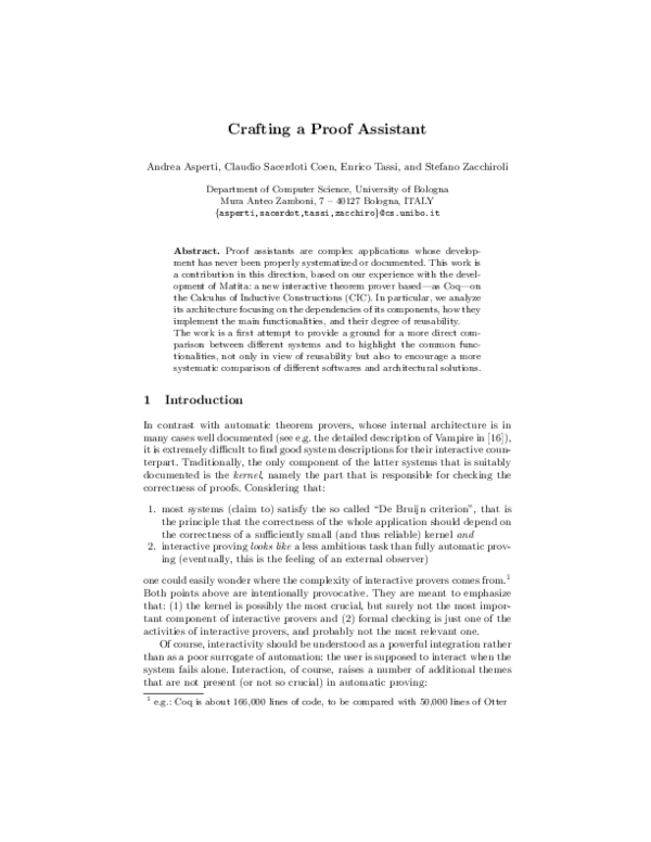 (PDF) Crafting a Proof Assistant | Andrea Asperti - Academia.edu