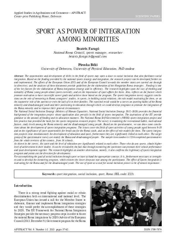 (PDF) Sport as power of integration among minorities
