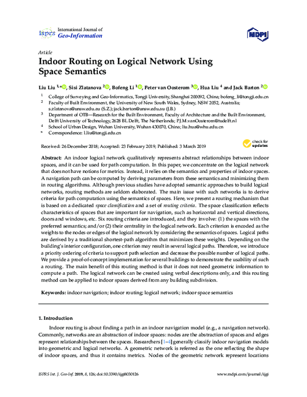 (PDF) Indoor Routing on Logical Network Using Space Semantics