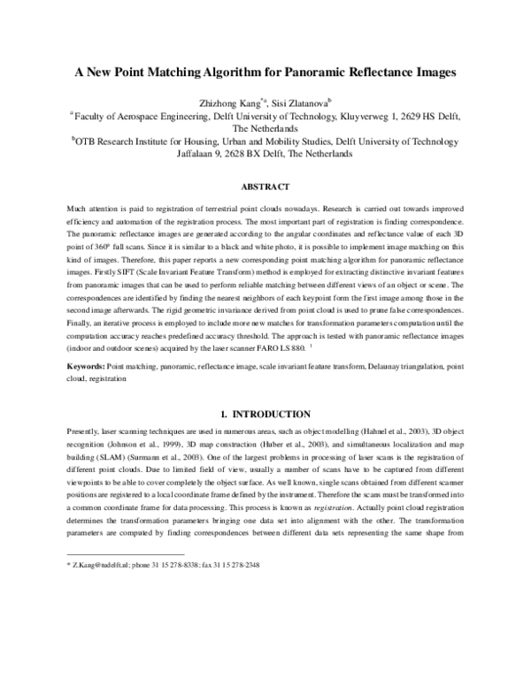 Pdf New Point Matching Algorithm For Panoramic Reflectance Images