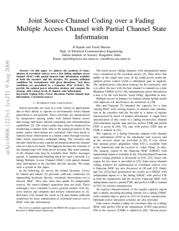(PDF) Joint Source-Channel Coding over a Fading Multiple Access Channel with Partial Channel ...
