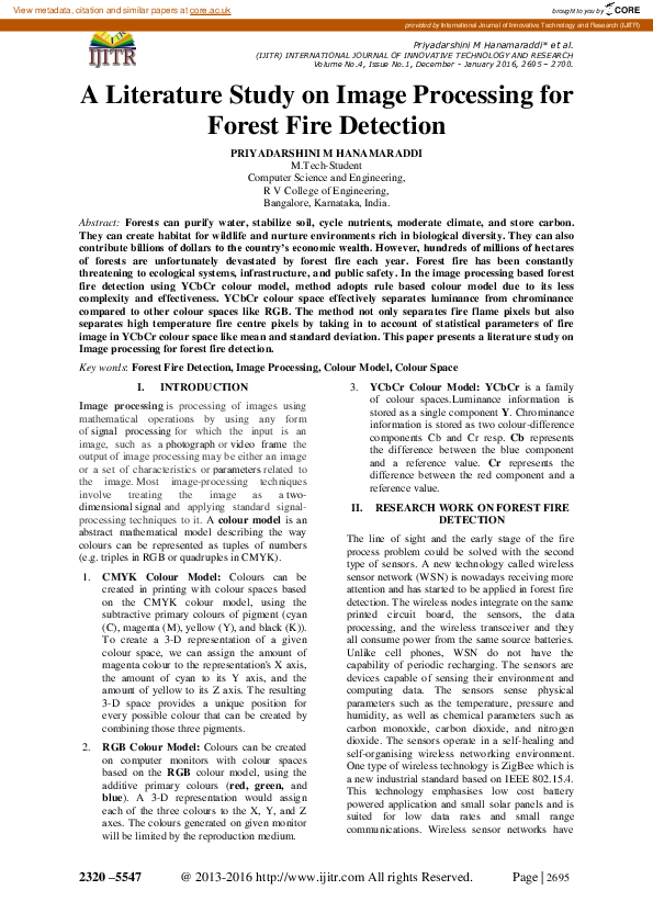 (PDF) A Literature Study on Image Processing for Forest Fire Detection