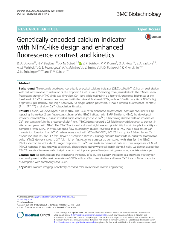 (PDF) Genetically encoded calcium indicator with NTnC-like design and ...