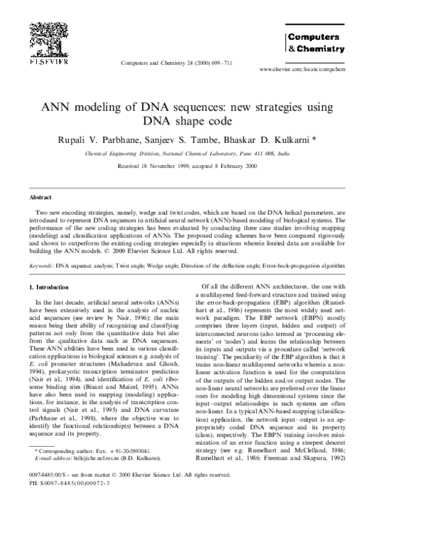 (PDF) ANN modeling of DNA sequences: new strategies using DNA shape code