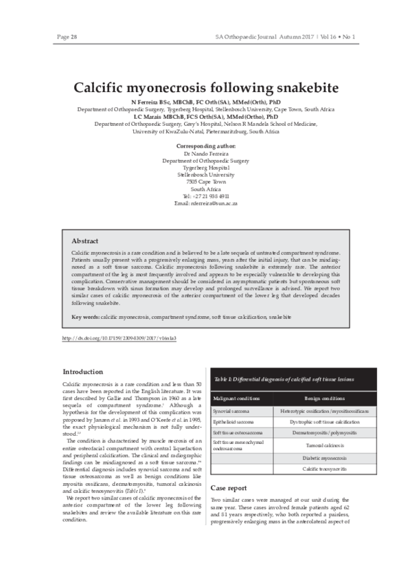 (PDF) Calcific myonecrosis following snakebite