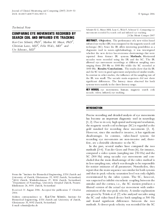 (PDF) Comparing eye movements recorded by search coil and infrared eye ...