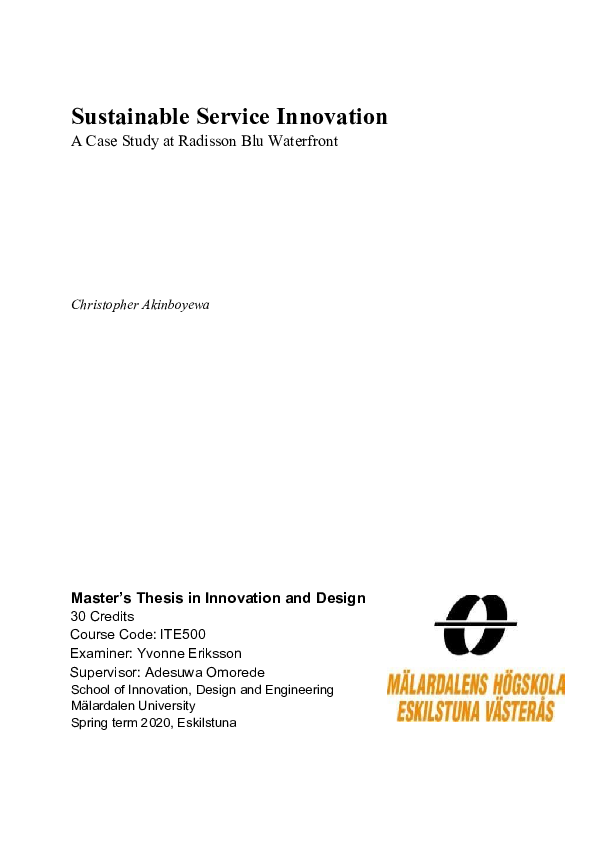 (PDF) Sustainable Service Innovation : A Case Study at Radisson Blu ...