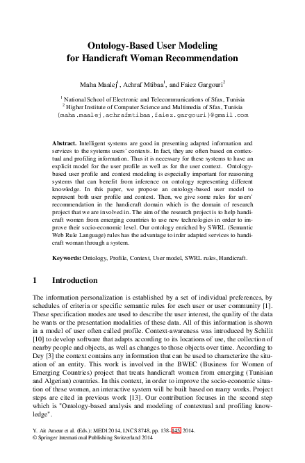 (PDF) Ontology-Based User Modeling for Handicraft Woman Recommendation