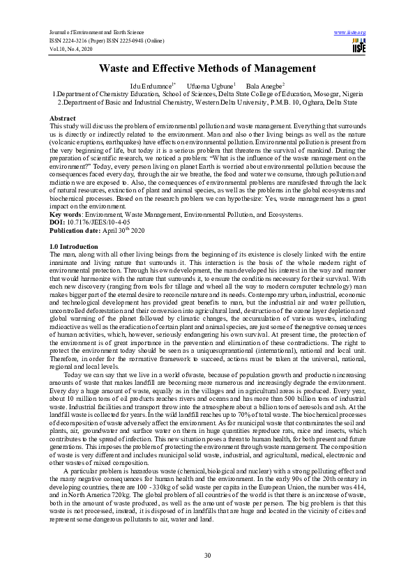 (PDF) Waste and Effective Methods of Management