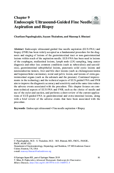 (PDF) Endoscopic Ultrasound-Guided Fine Needle Aspiration and Biopsy