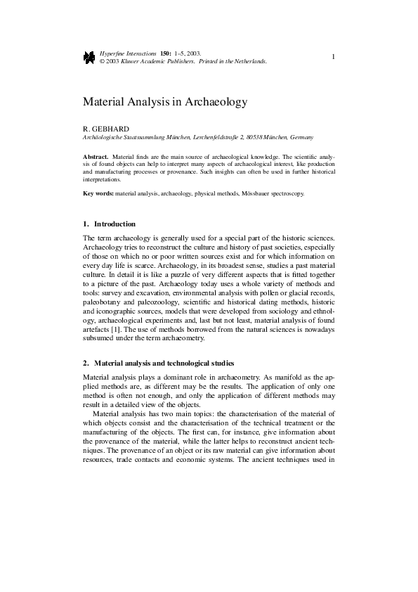 (PDF) Material Analysis in Archaeology