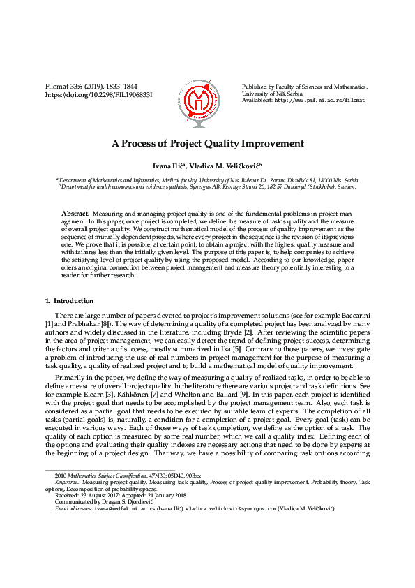 (PDF) A process of project quality improvement